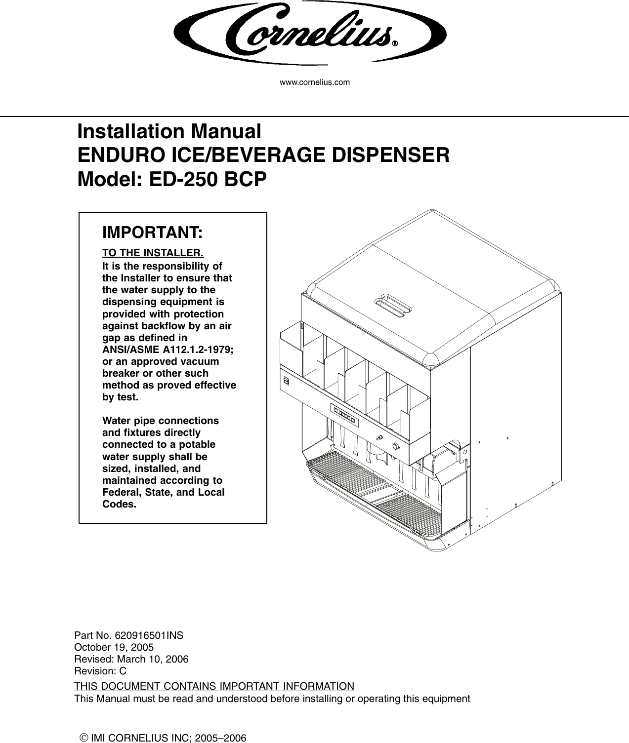 Cornelius Enduro Ed 250 Bcp Users Manual 620916501INS