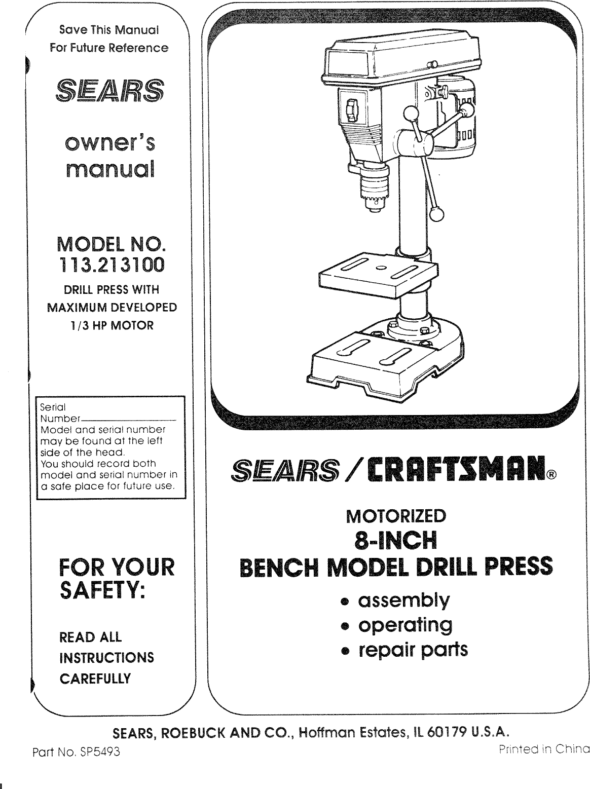 Craftsman 113213100 User Manual 8 DRILL PRESS Manuals And Guides L1002141