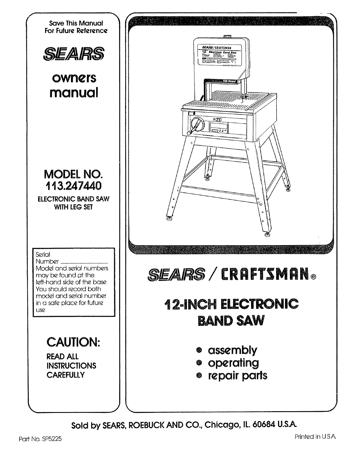 Craftsman 113247440 User Manual 12 INCH ELECTRONIC BAND SAW Manuals And Craftsman 113247440 User Manual 12 INCH ELECTRONIC BAND SAW Manuals And