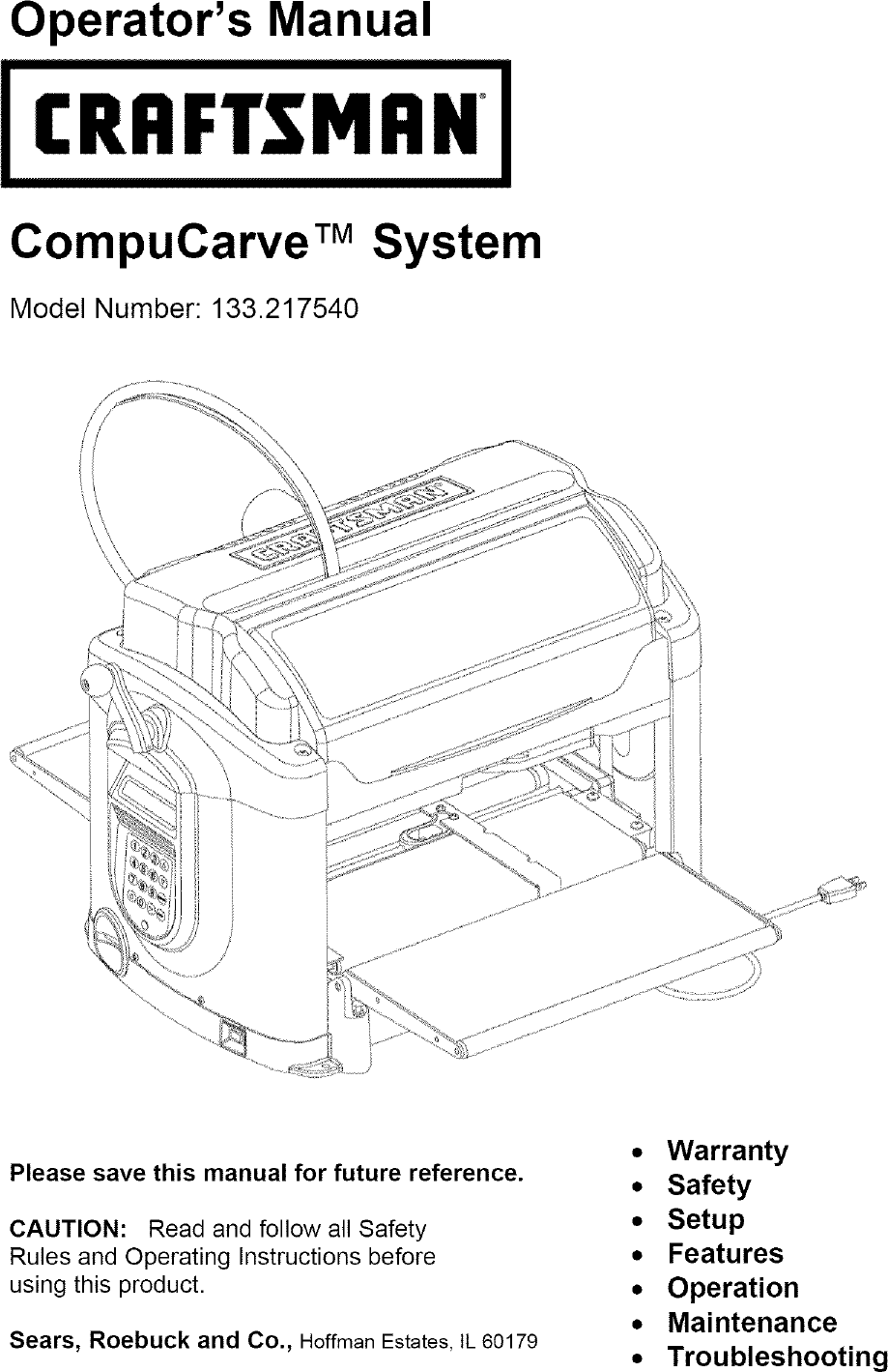 Craftsman 133217540 User Manual COMPUCARVE Manuals And Guides L0712068