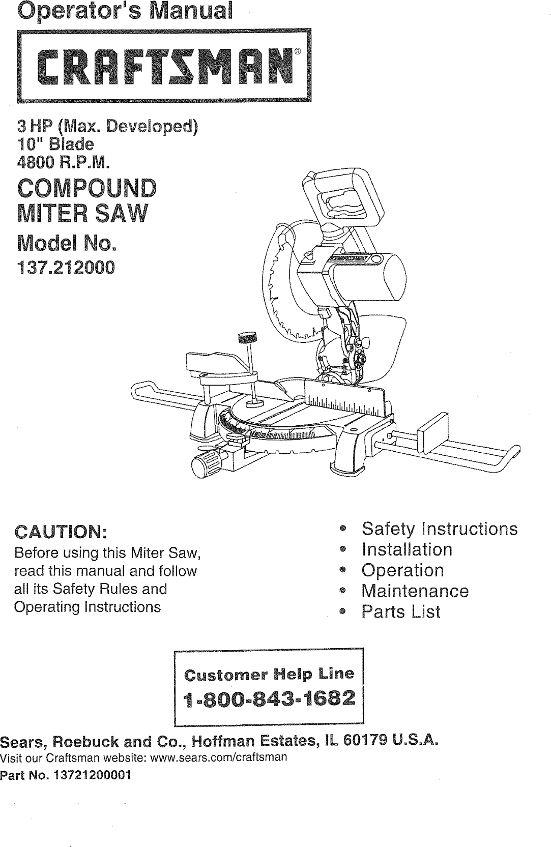 Craftsman 137212000 User Manual MITTER SAW Manuals And Guides L0905372