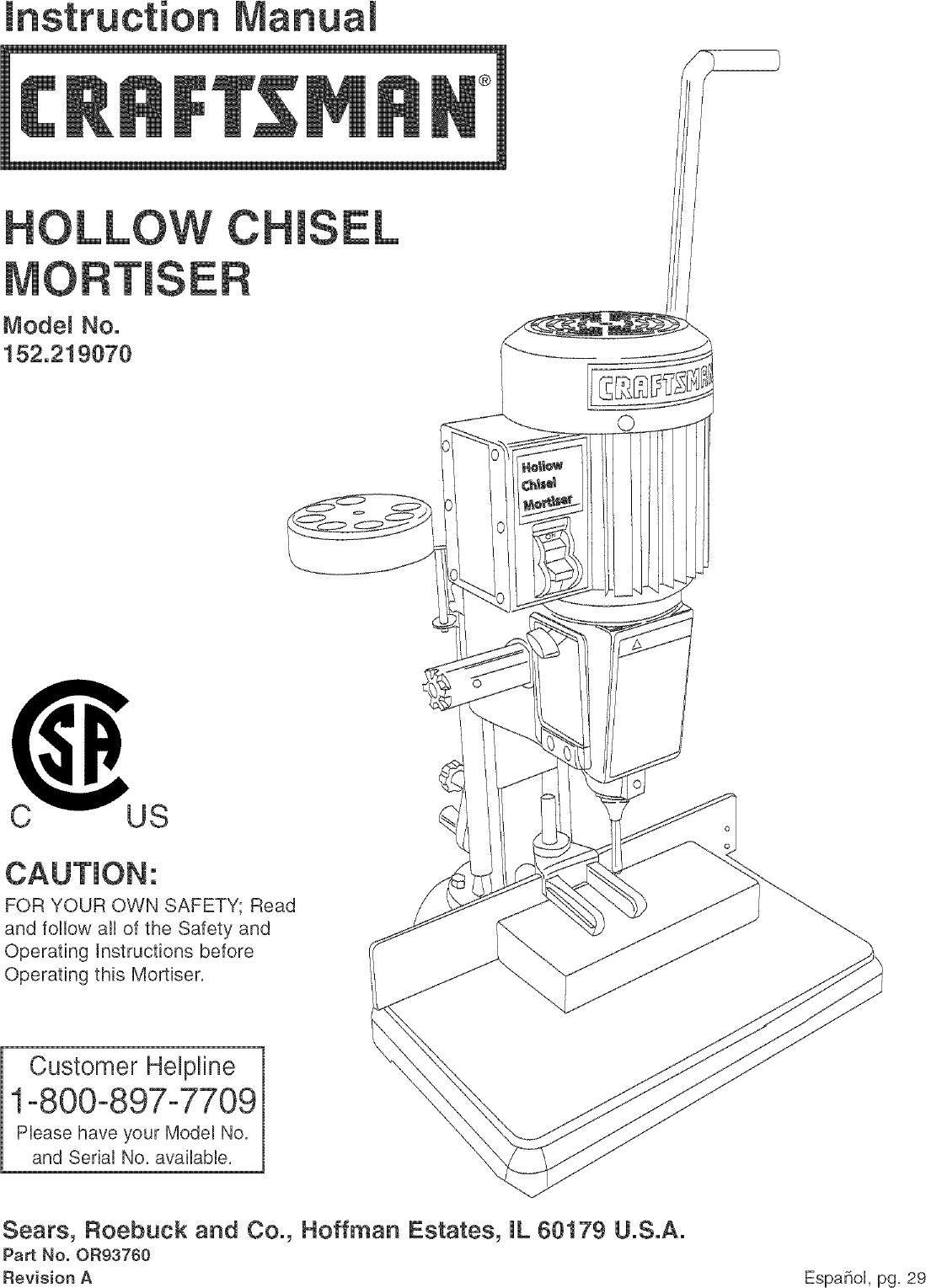 Craftsman 152219070 User Manual CHISEL MORTISER Manuals And Guides L0521114