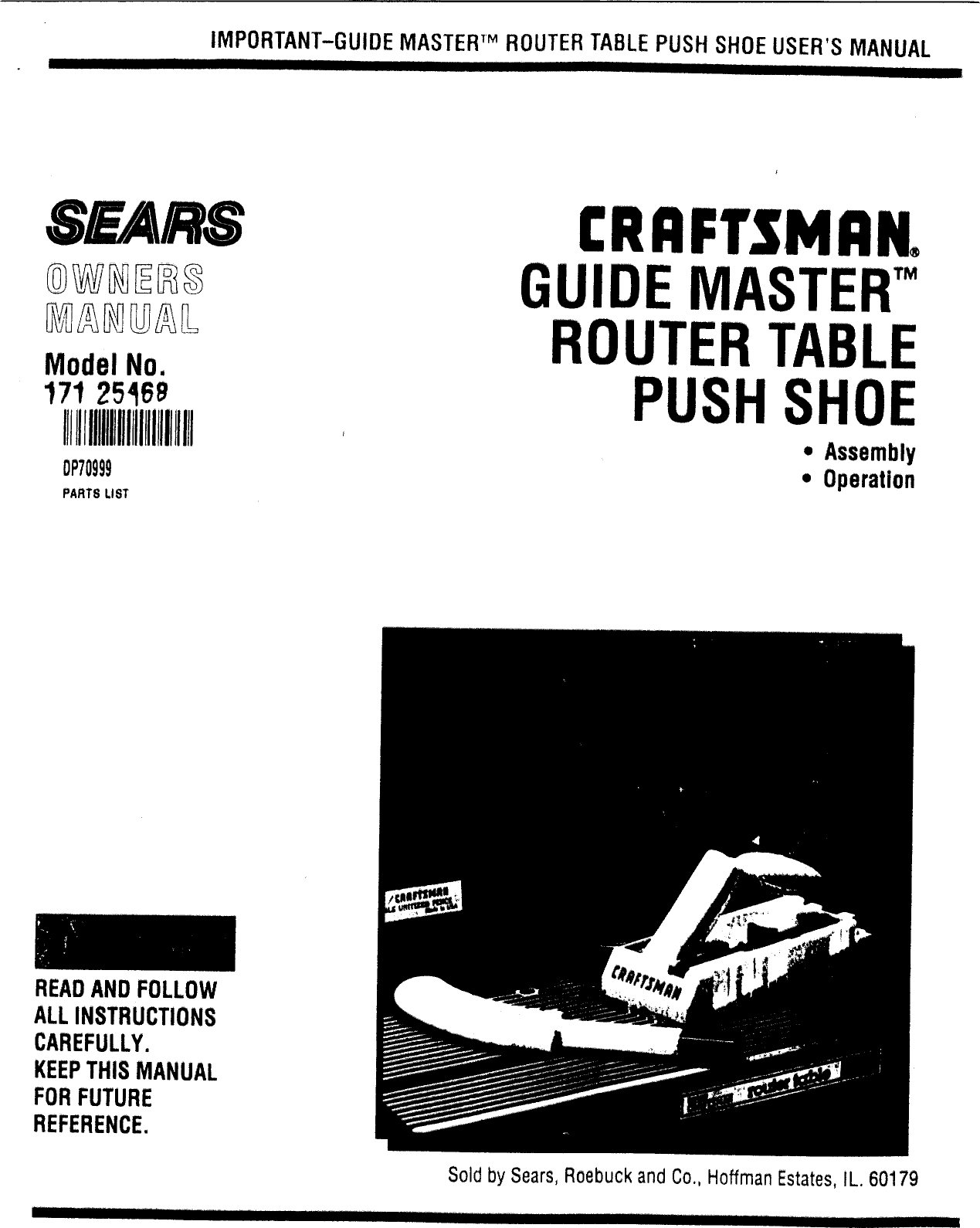 Craftsman 17125468 1012074L User Manual ROUTER TABLE PUSH SHOE Manuals ...