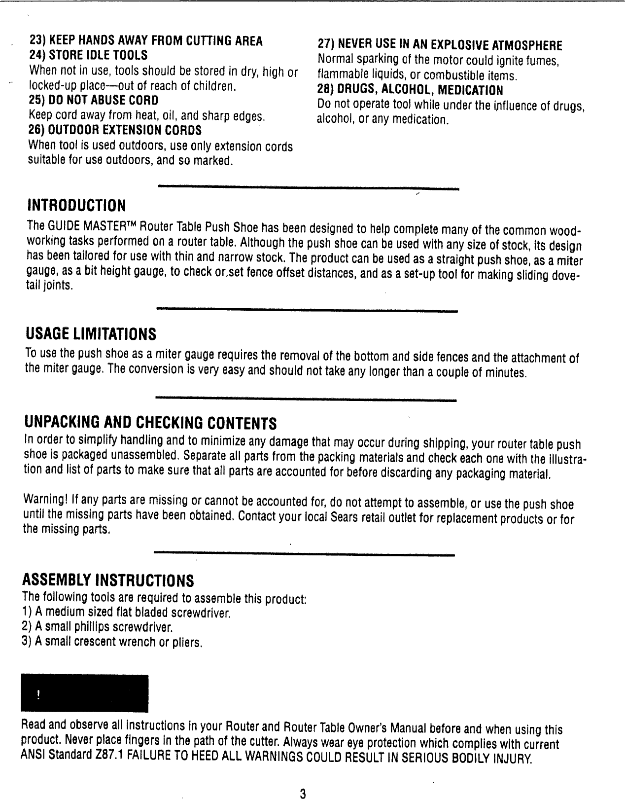 Craftsman 17125468 1012074L User Manual ROUTER TABLE PUSH SHOE Manuals ...
