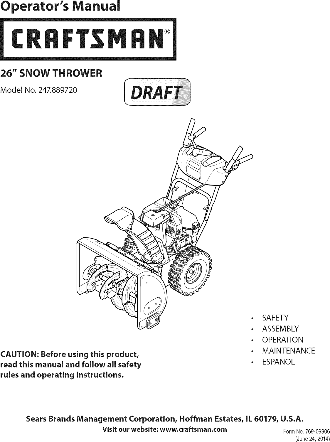 Craftsman 247889720 1408248L User Manual SNOW THROWER Manuals And Guides