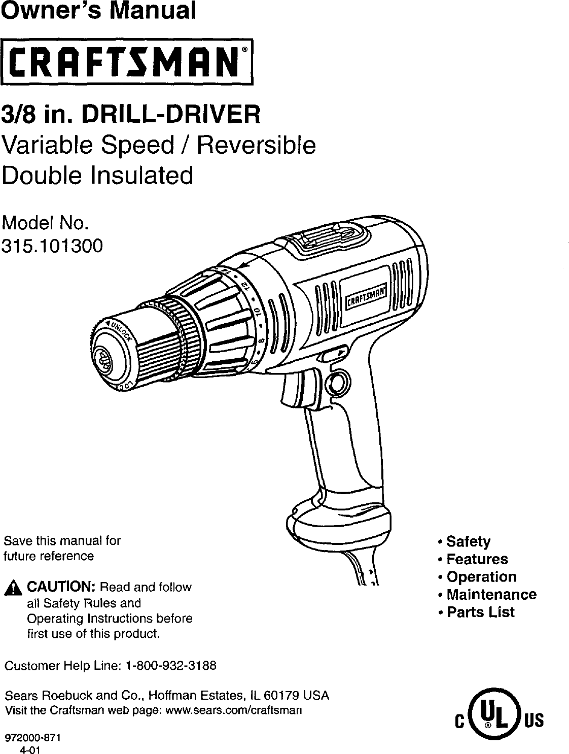 Craftsman 315101300 User Manual DRILL DRIVER Manuals And Guides L0110166