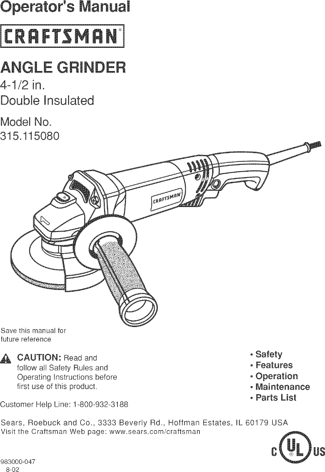 Craftsman 315115080 User Manual GRINDER Manuals And Guides L0406526