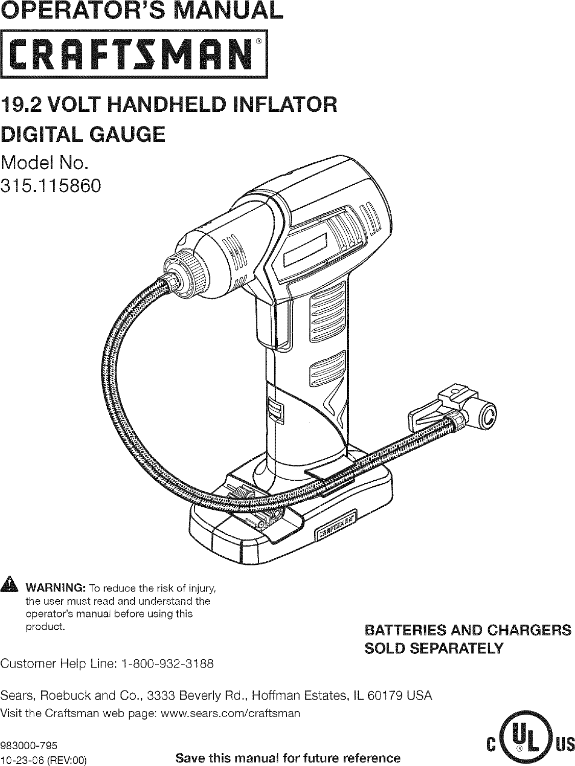 Craftsman 315115860 User Manual HANDHELD INFLATOR Manuals And Guides ...