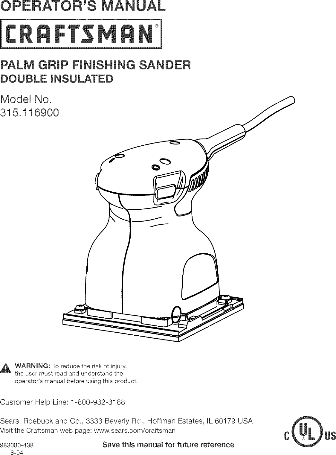 Craftsman 315116900 User Manual SANDER Manuals And Guides L0411296