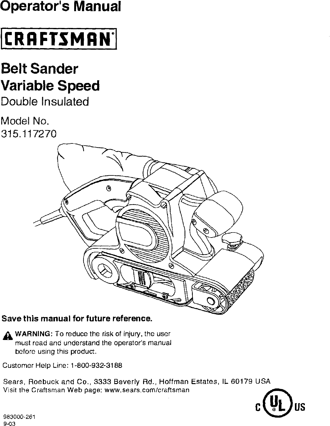 Craftsman 315117270 User Manual SANDER Manuals And Guides L0312037