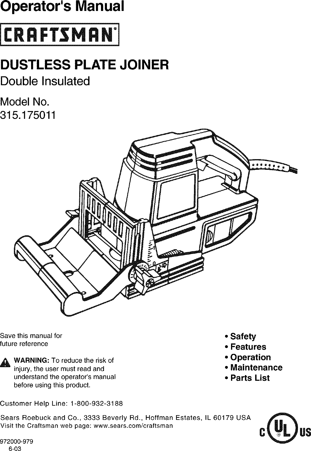Craftsman 315175011 User Manual PLATE JOINER Manuals And Guides L0404013