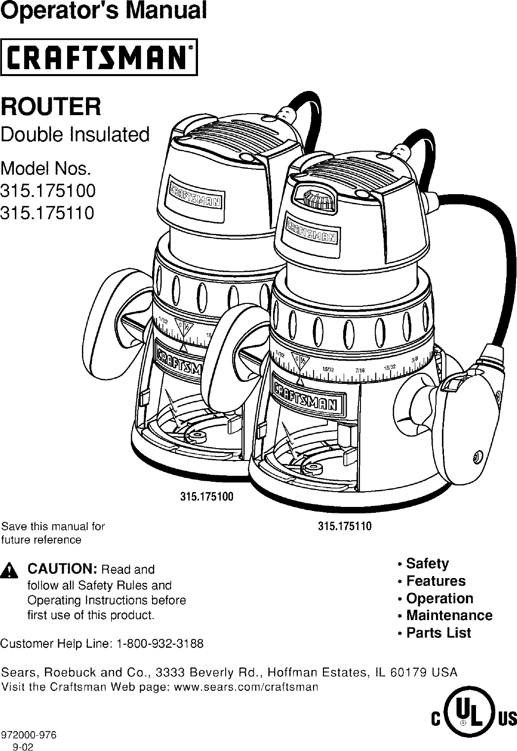 Craftsman 315175100 User Manual ROUTER Manuals And Guides L0405141
