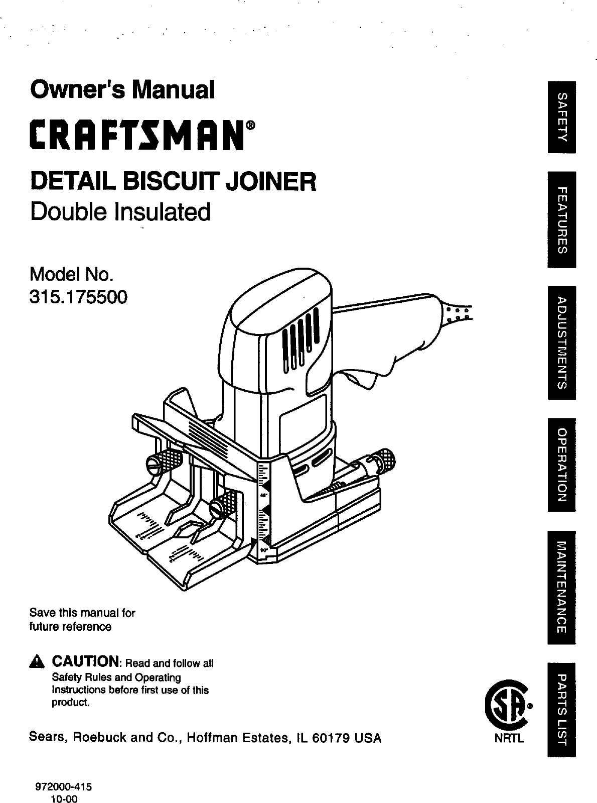 Craftsman 315175500 User Manual DETAIL BISCUIT JOINER Manuals And ...