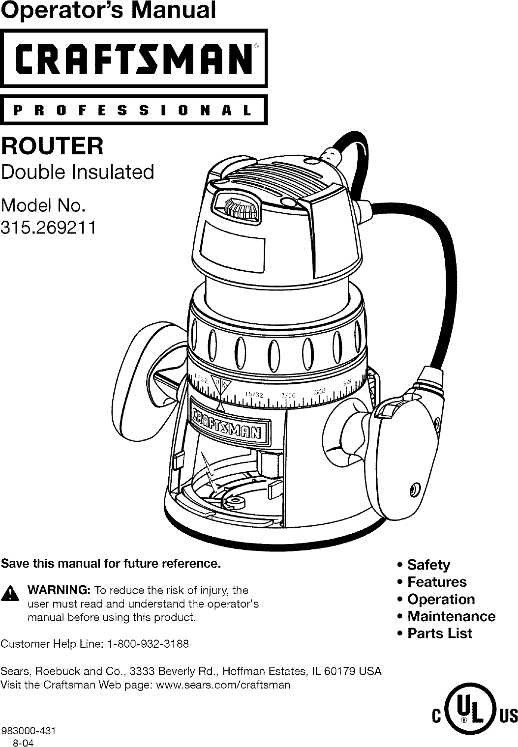 Craftsman 315269211 User Manual ROUTER Manuals And Guides L0411344
