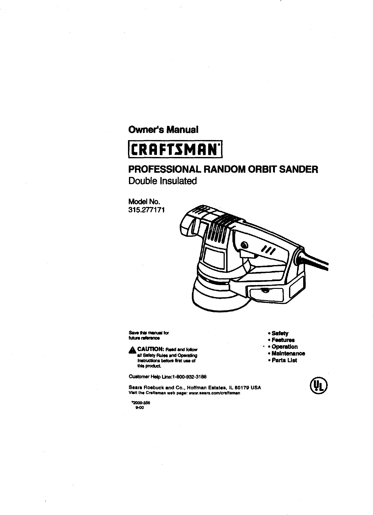 Craftsman 315277171 User Manual PROFESSIONAL RANDOM ORBIT SANDER Manuals And Guides L0010558