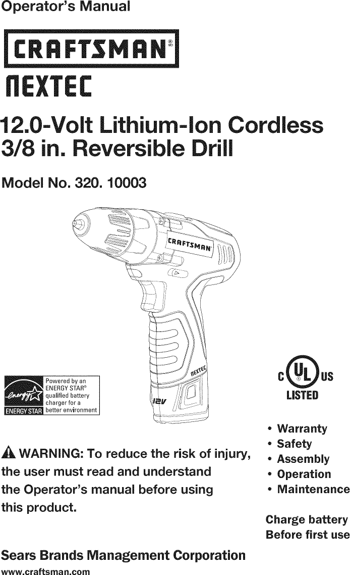 Craftsman 32010003 User Manual DRILL Manuals And Guides L0910301