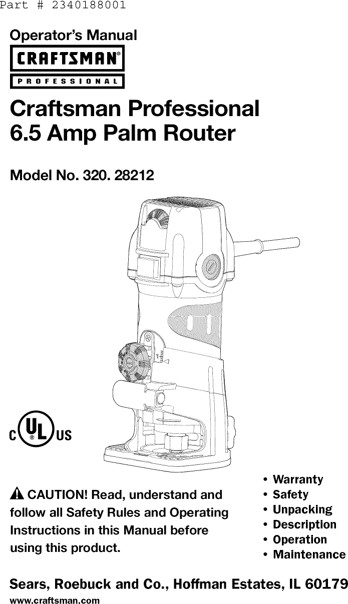 Craftsman 32028212 User Manual ROUTER Manuals And Guides L0903672