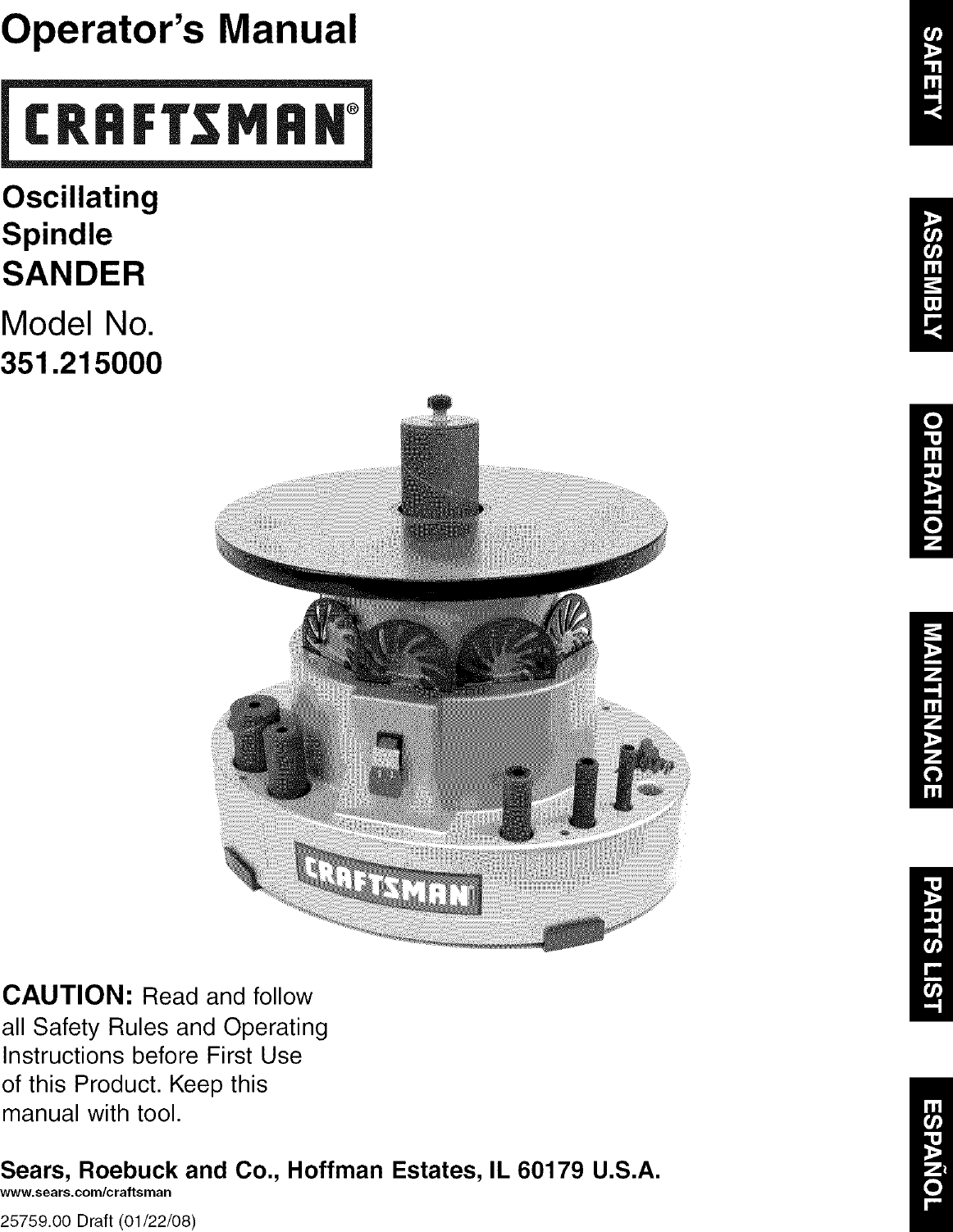 Craftsman 351215000 User Manual SANDER Manuals And Guides L0805536