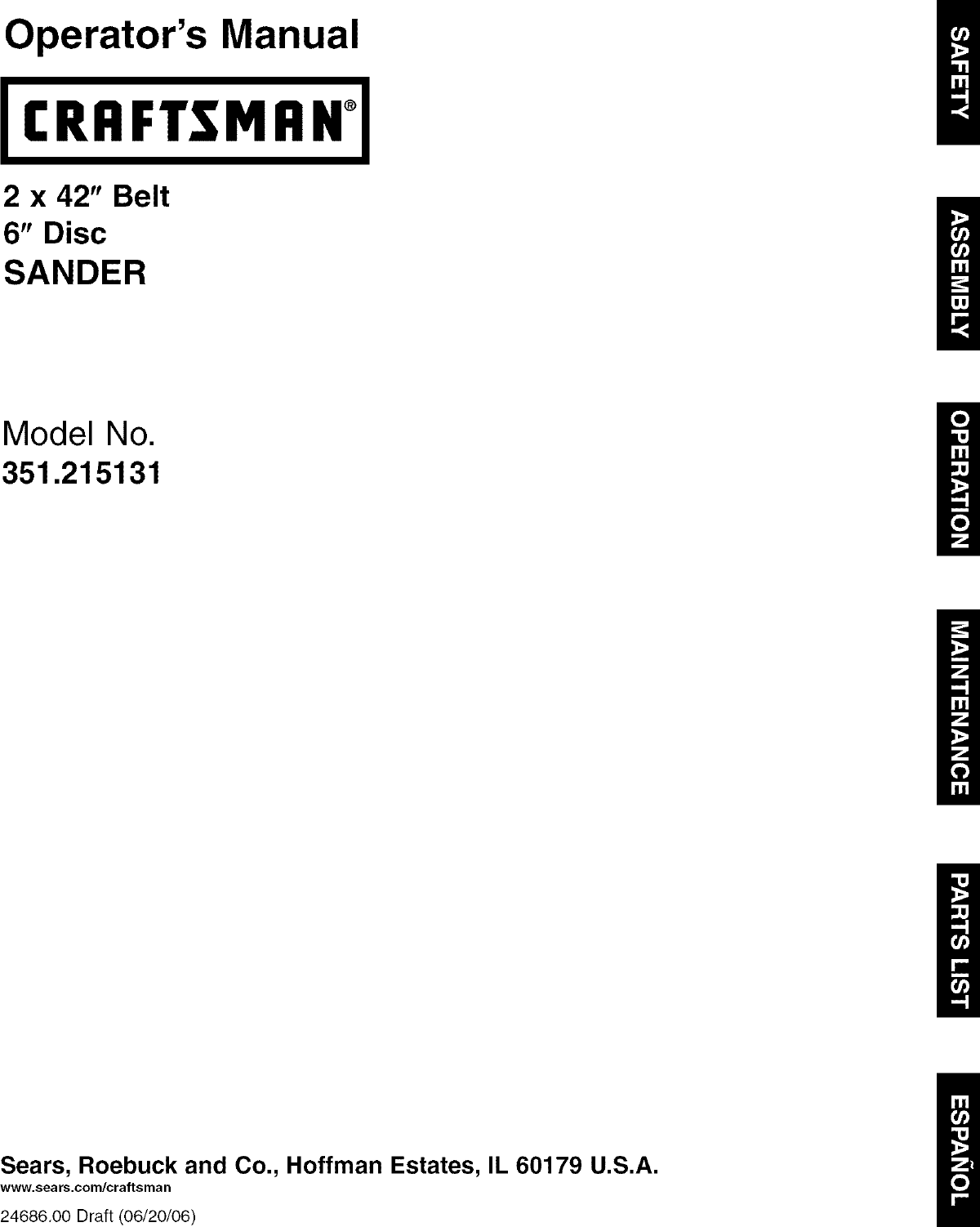 Craftsman 351215131 User Manual SANDER Manuals And Guides L0710245