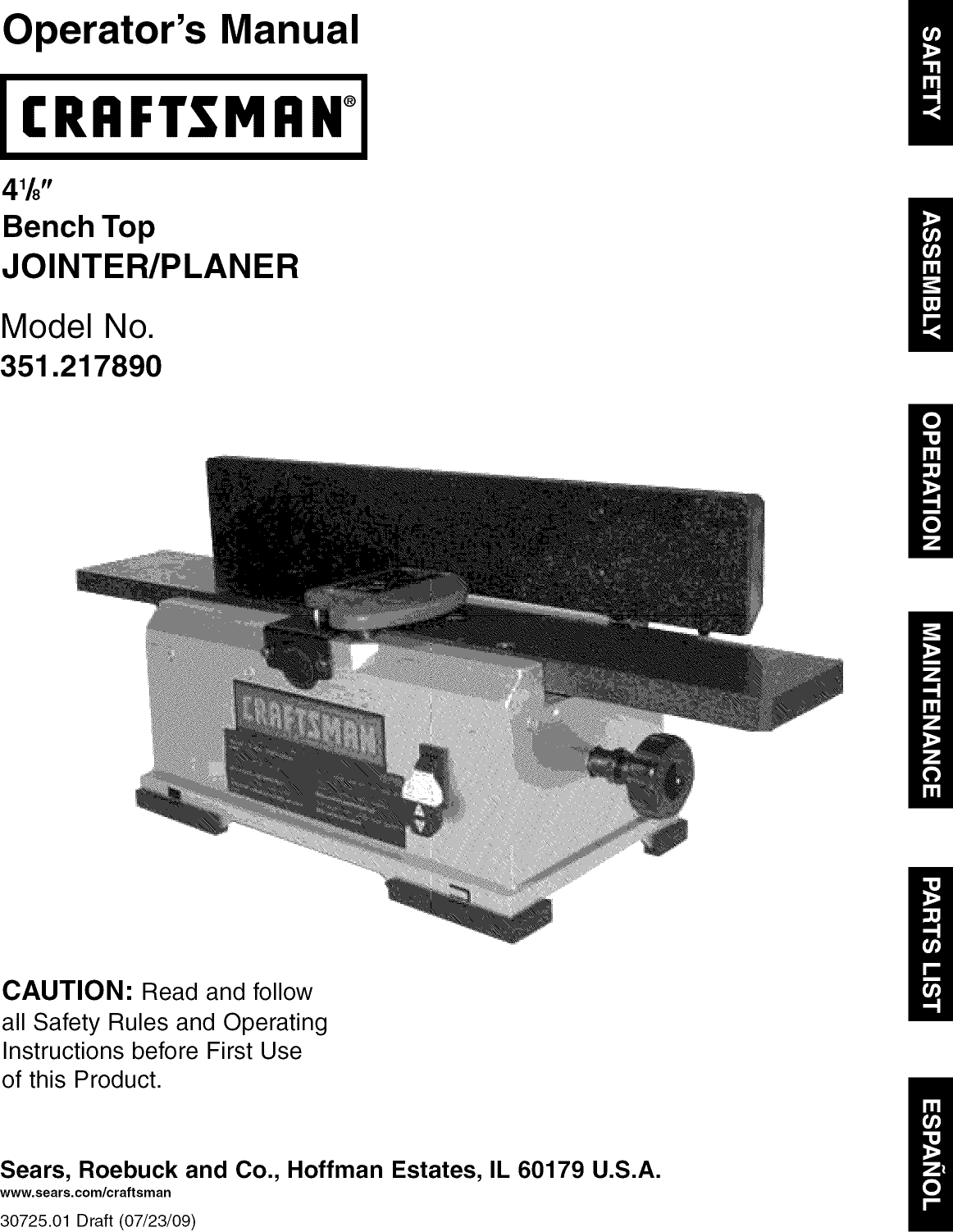 Craftsman 351217890 User Manual JOINTER PLANER Manuals And Guides L0910113 Craftsman 351217890 User Manual JOINTER PLANER Manuals And Guides L0910113