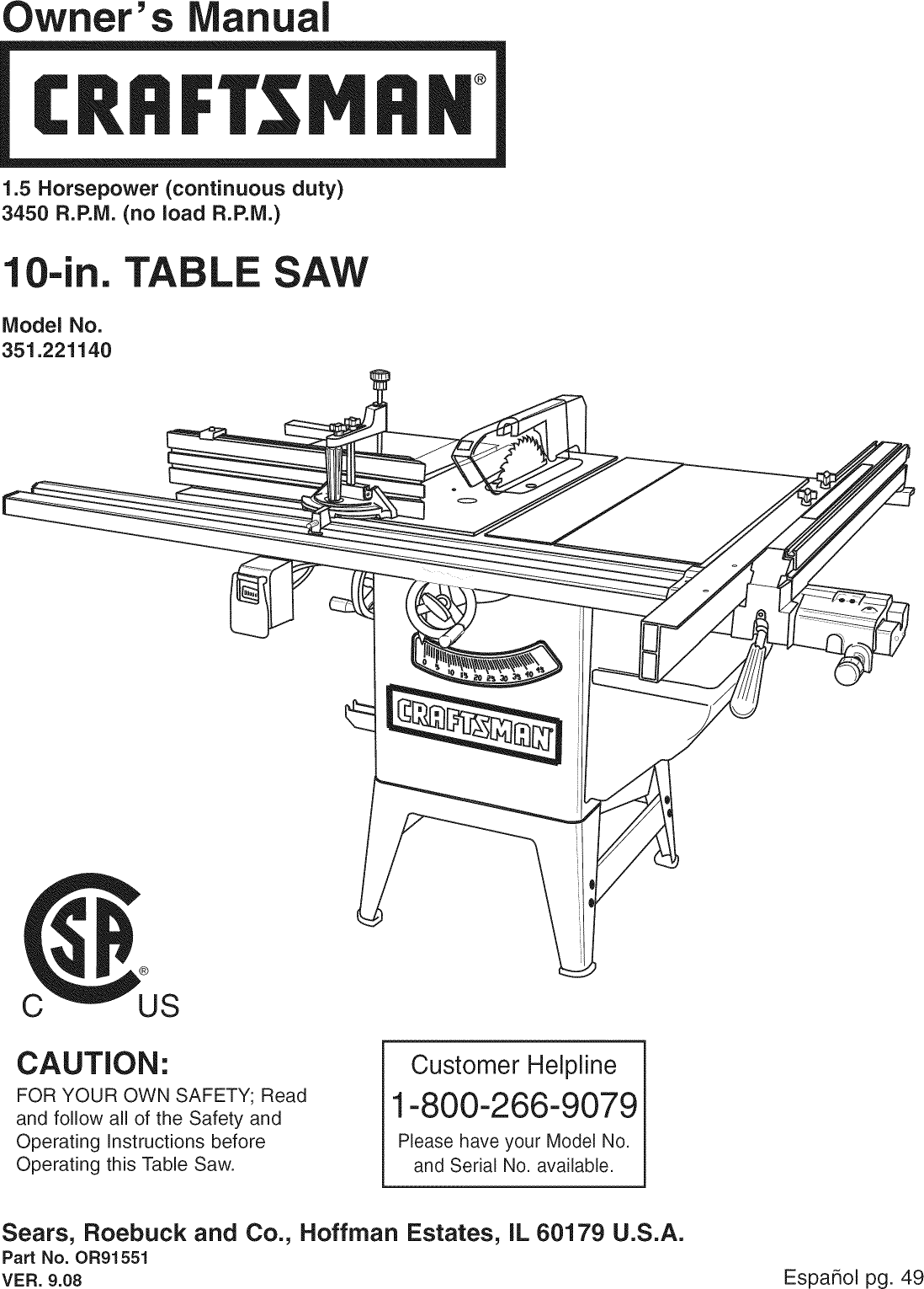 Craftsman 351221140 User Manual TABLE Manuals And Guides L1002108