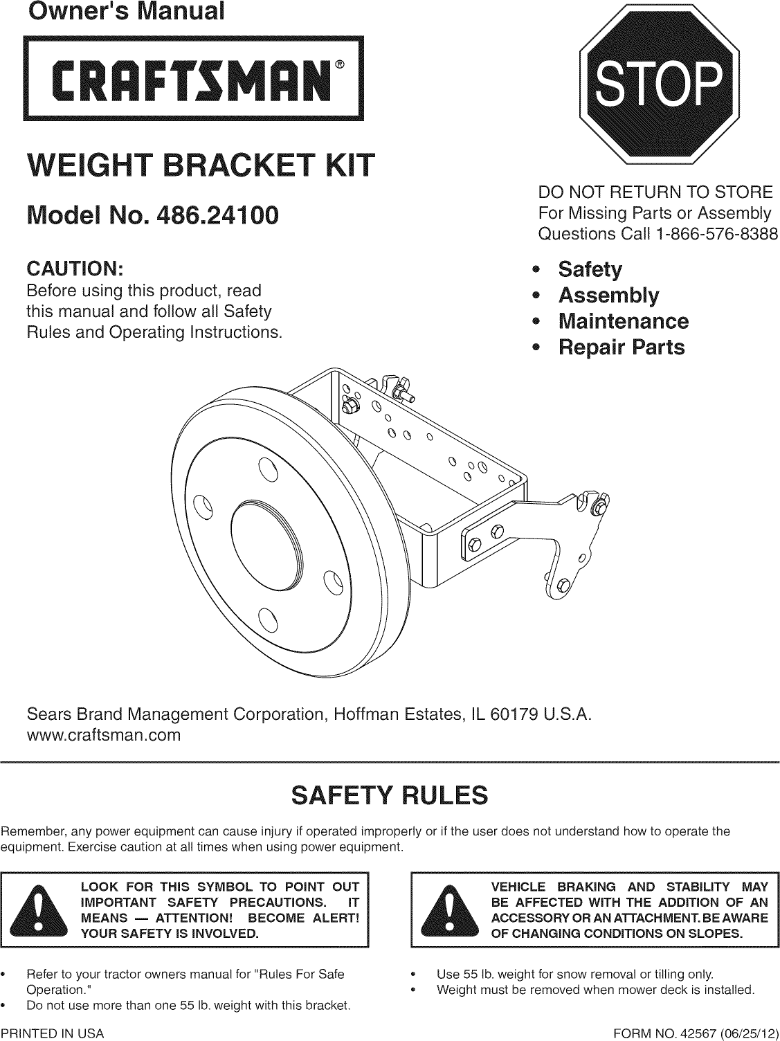 Craftsman 48624100 User Manual WEIGHT BRACKET KIT Manuals And Guides ...