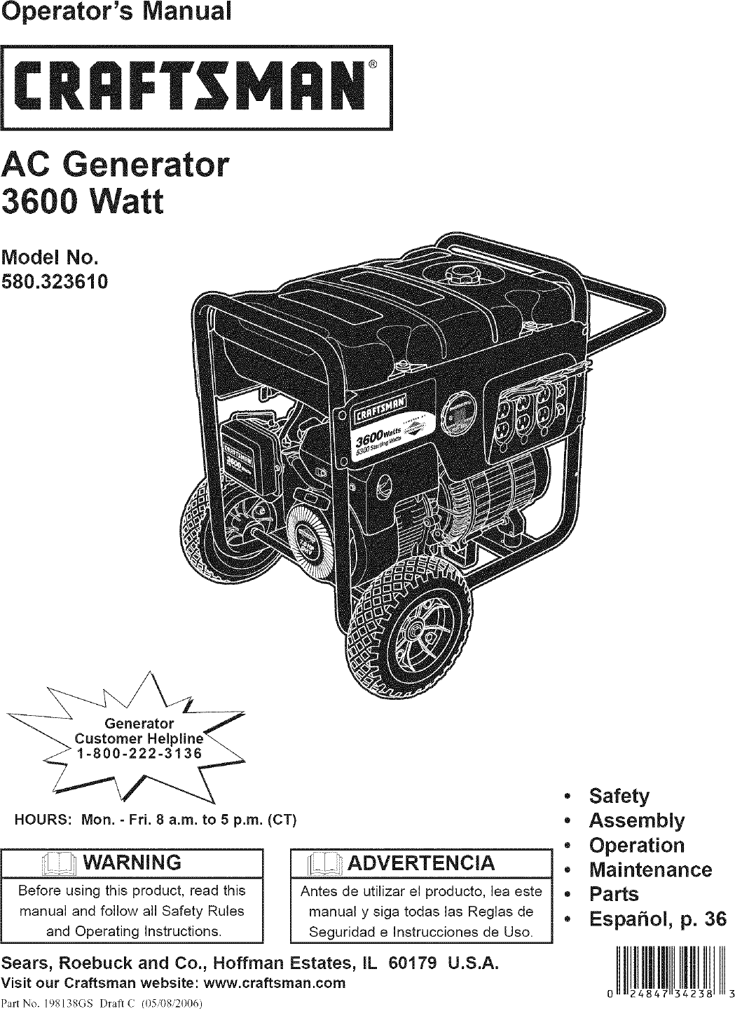 Craftsman 580323610 User Manual GENERATOR Manuals And Guides L0607346