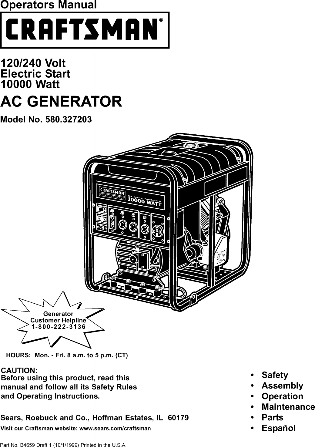 Craftsman 580327203 User Manual GENERATOR Manuals And Guides L0208262