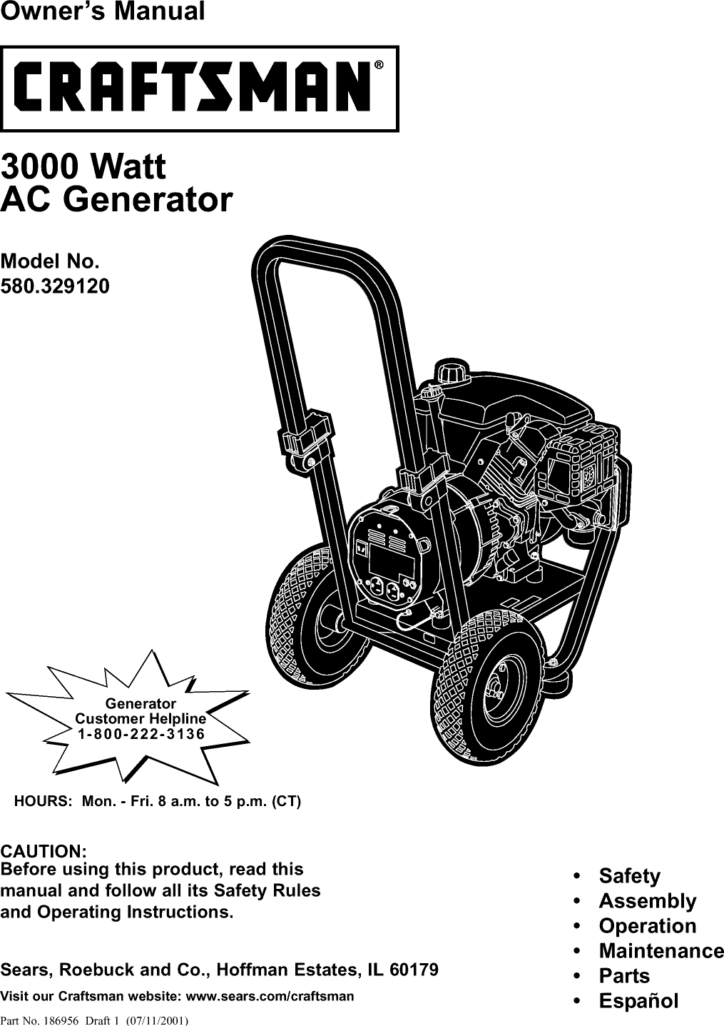 Craftsman 580329120 User Manual GENERATOR Manuals And Guides L0209037