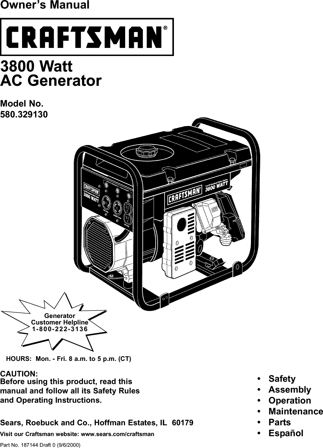 Craftsman 580329130 User Manual GENERATOR Manuals And Guides L0209038