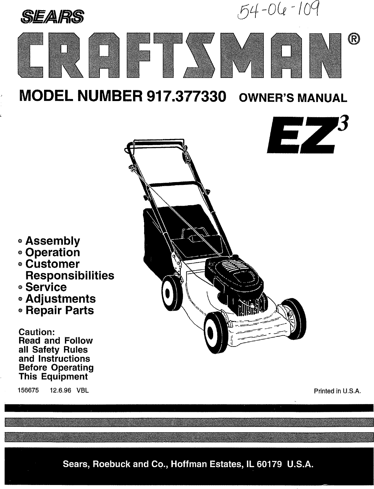 Craftsman 917377330 User Manual ROTARY LAWN MOWER Manuals And Guides ...
