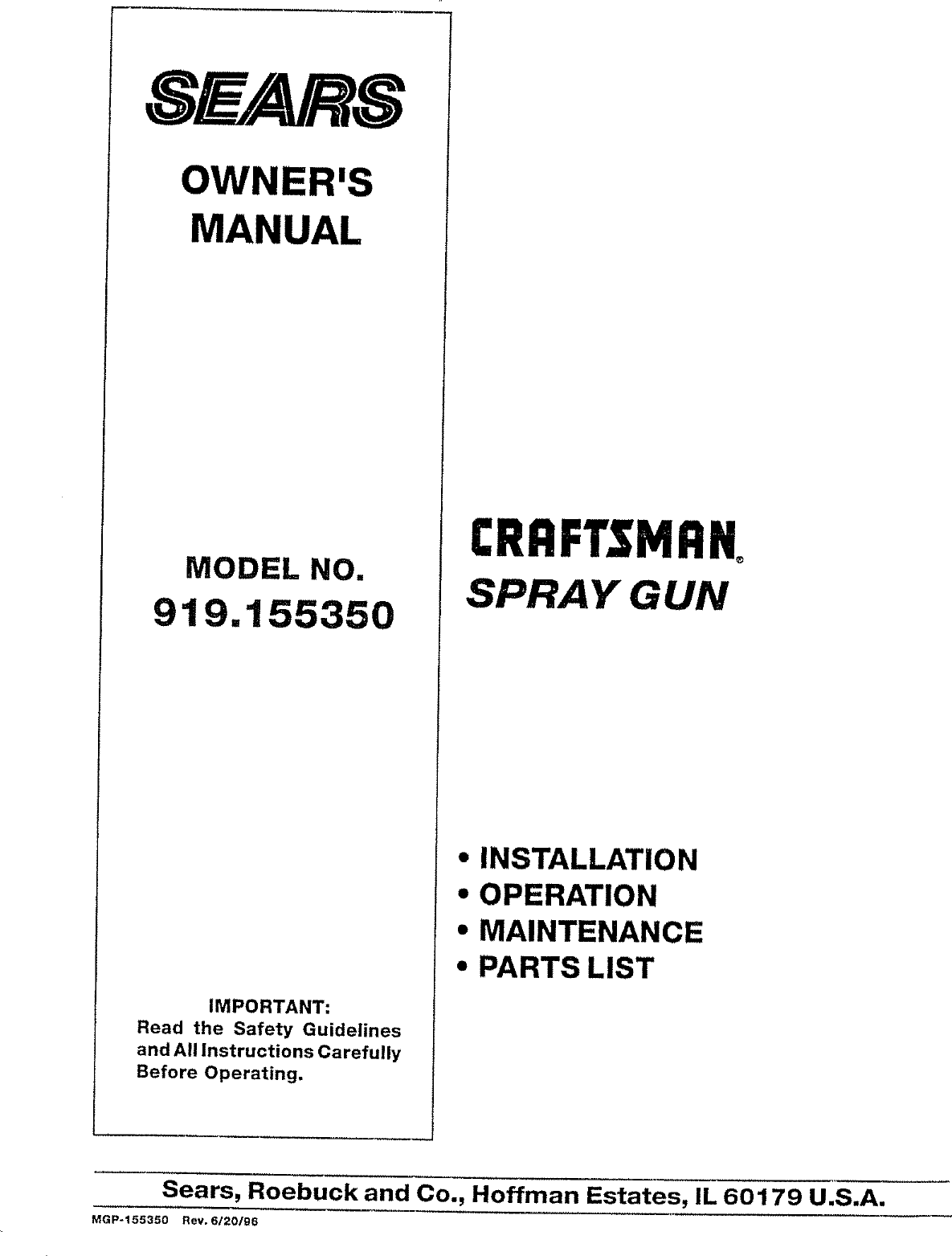 Craftsman 919155350 User Manual SPRAY GUN Manuals And Guides L0707075