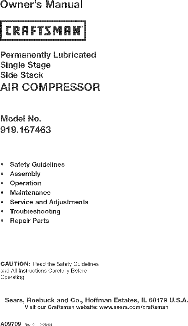 Craftsman 919167463 User Manual AIR COMPRESSOR Manuals And Guides L0502049