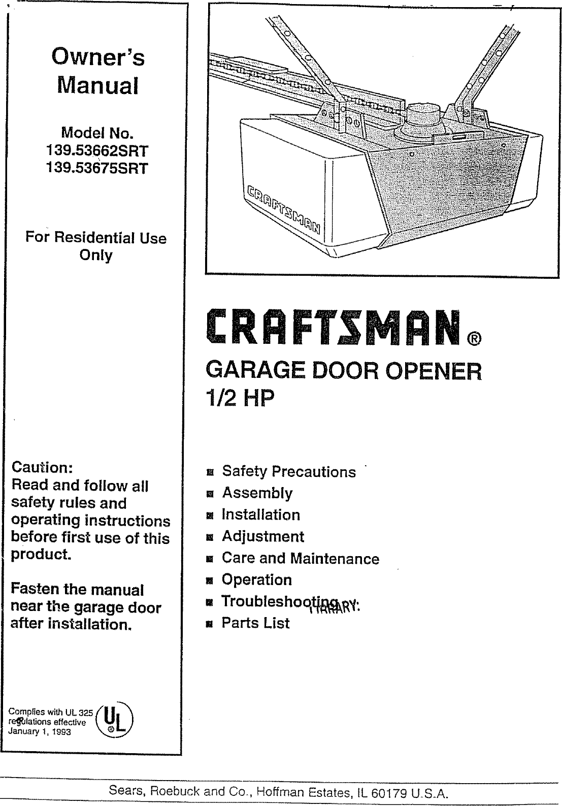 Craftsman 139 53675Srt Users Manual