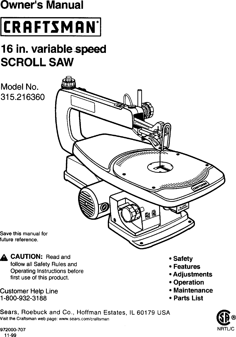 Craftsman 16 In Variablespeed 315 21636 Users Manual