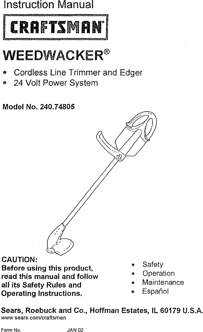Craftsman 240 74805 Users Manual