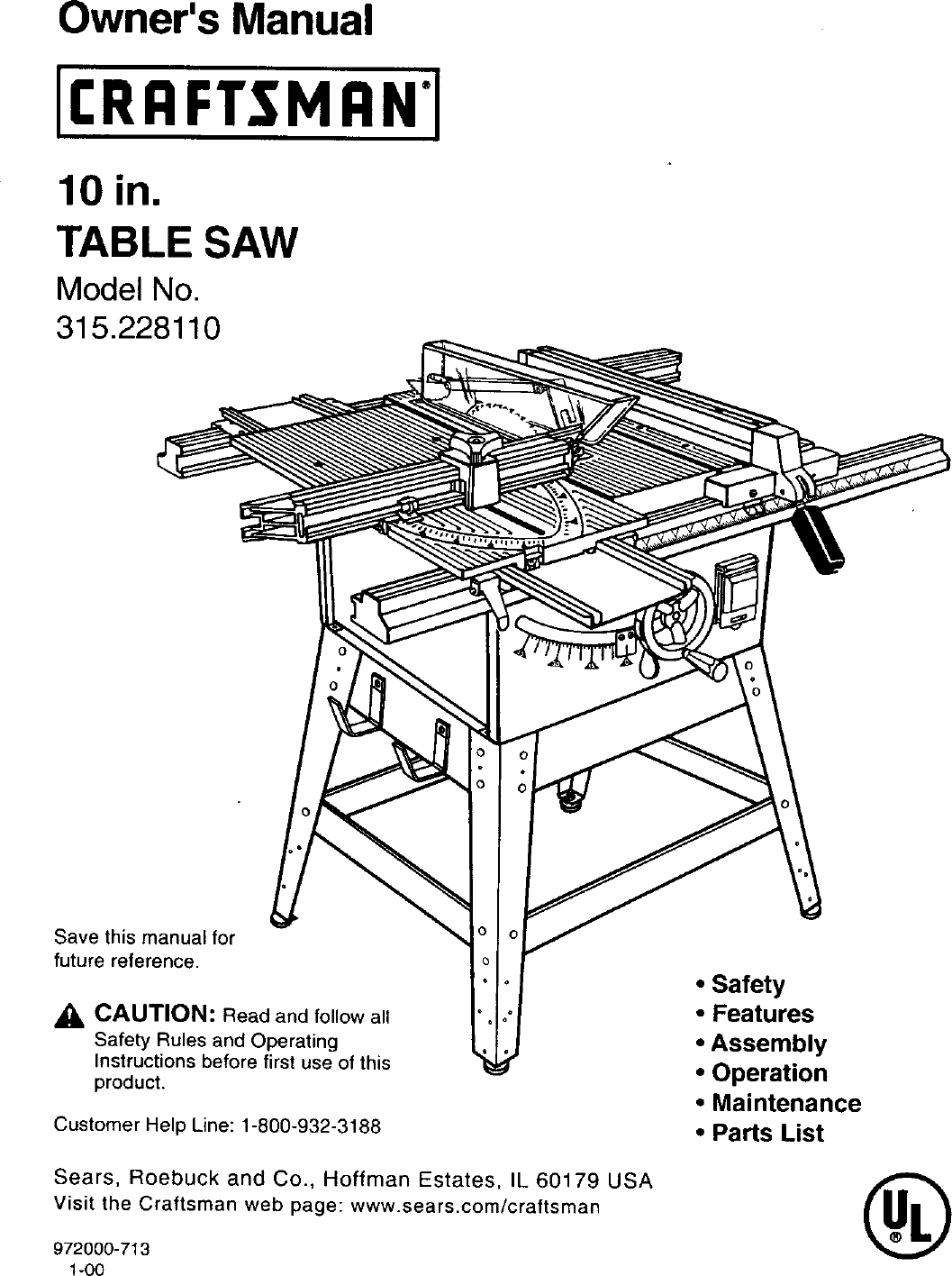 Craftsman 315 22811 Users Manual