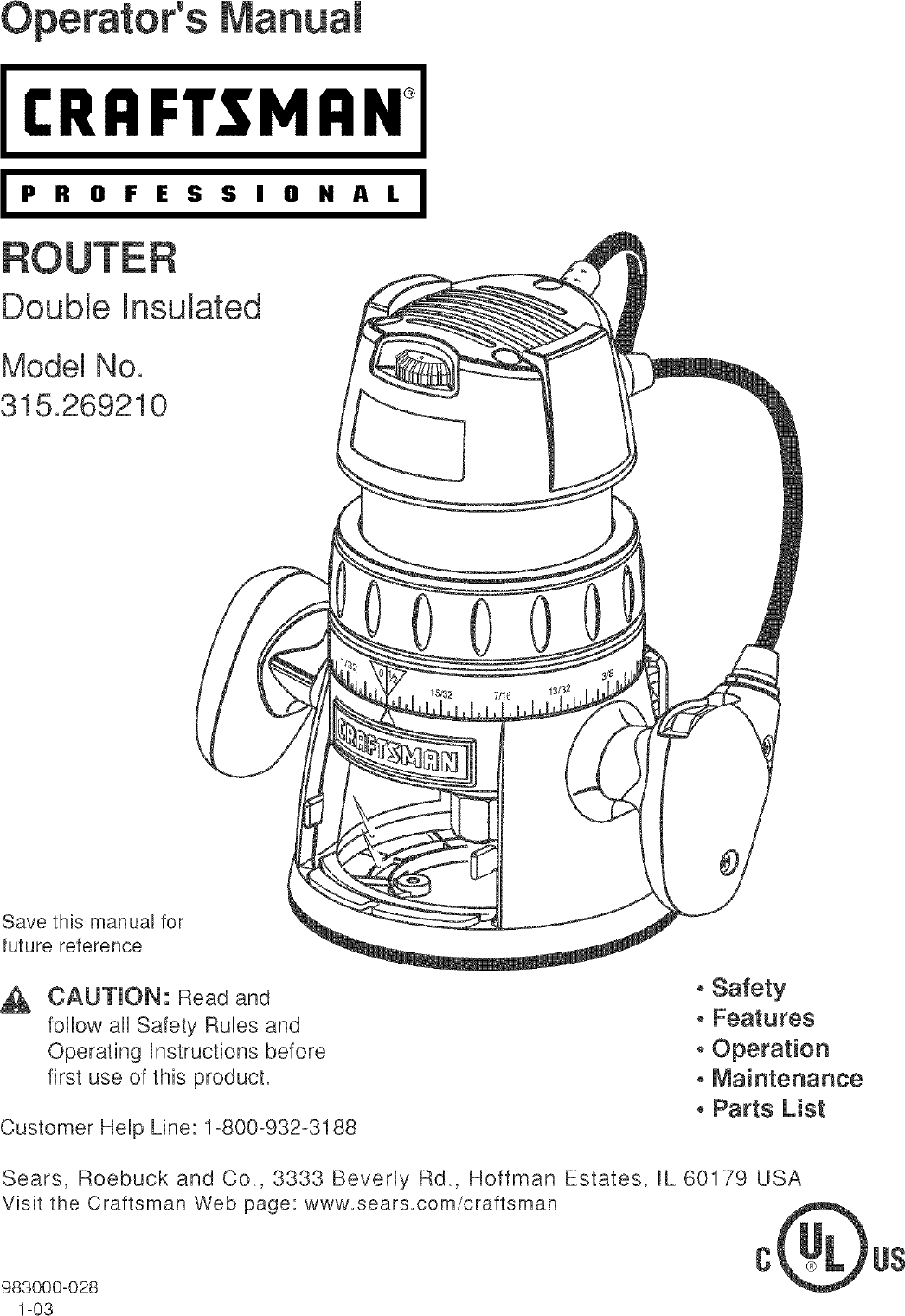 Craftsman 315 26921 Users Manual