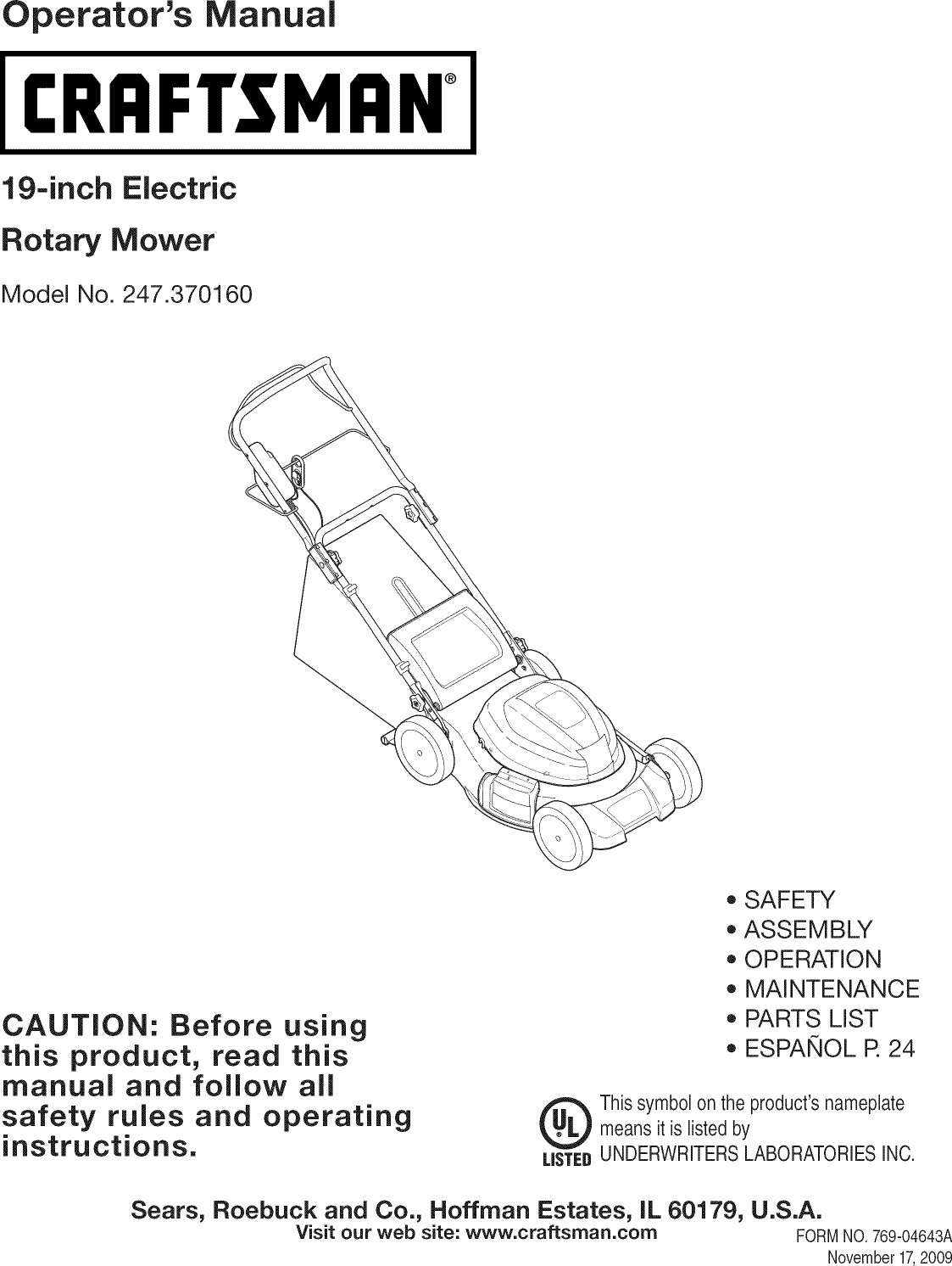 Craftsman 37016 Owners Manual