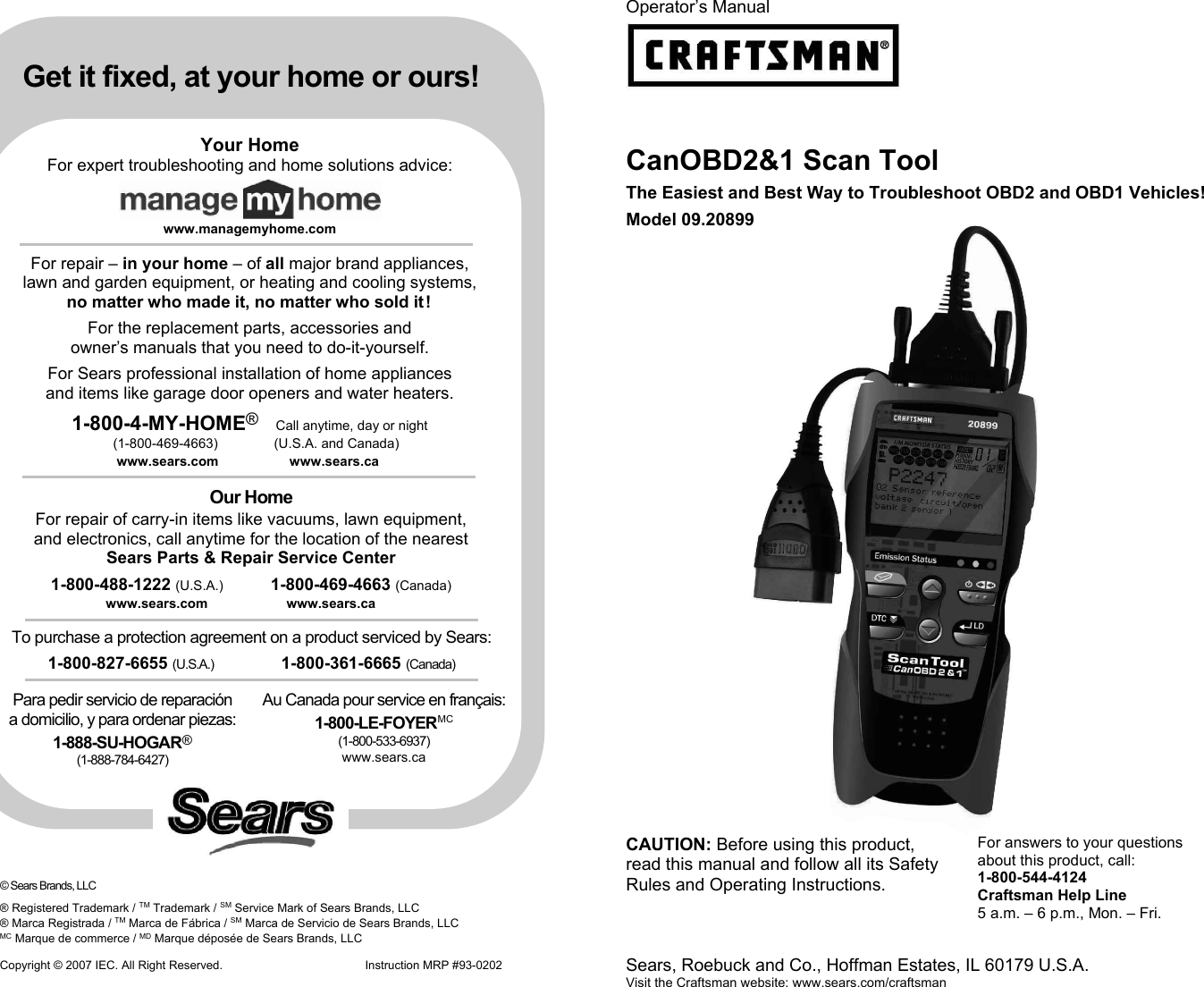 Craftsman Canobd2And1 Scan Tool Kit With Pc Software And Optional ...