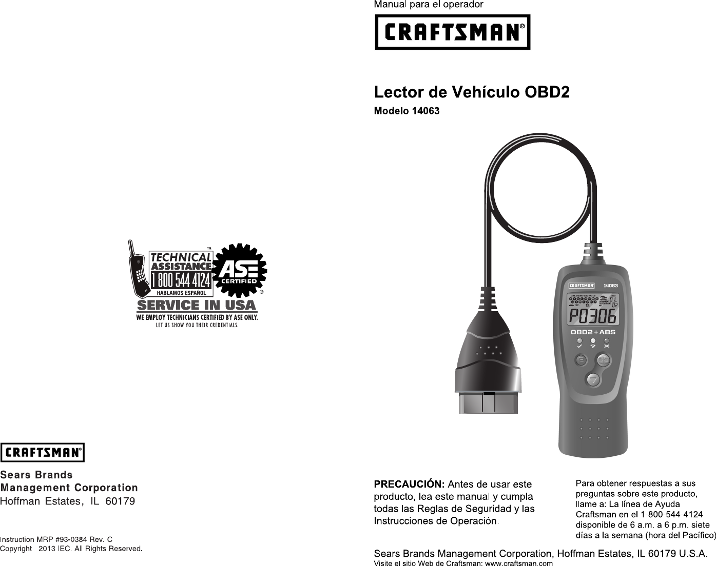 Craftsman Canobd2 Car Reader Owners Manual Espanol 14063 CodeReader _S_