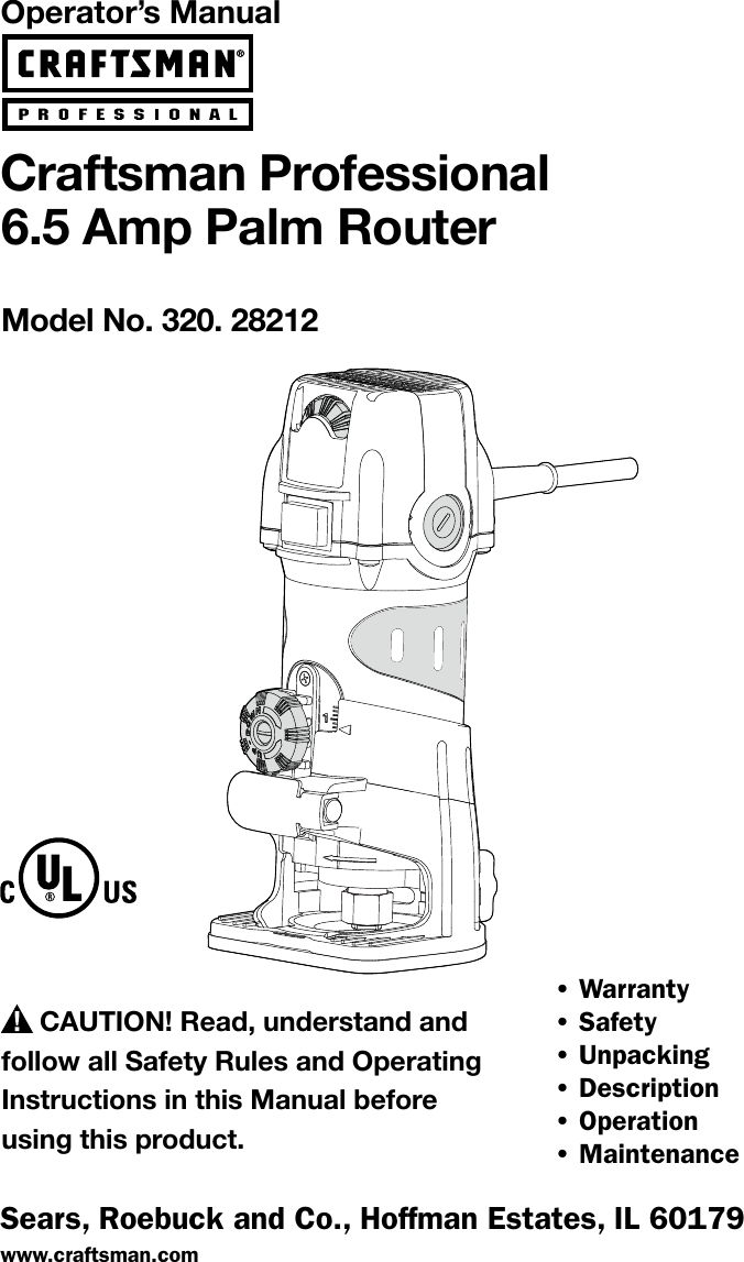 Craftsman Professional 28212 6 5 Amp Corded Fixed Base Palm Router ...
