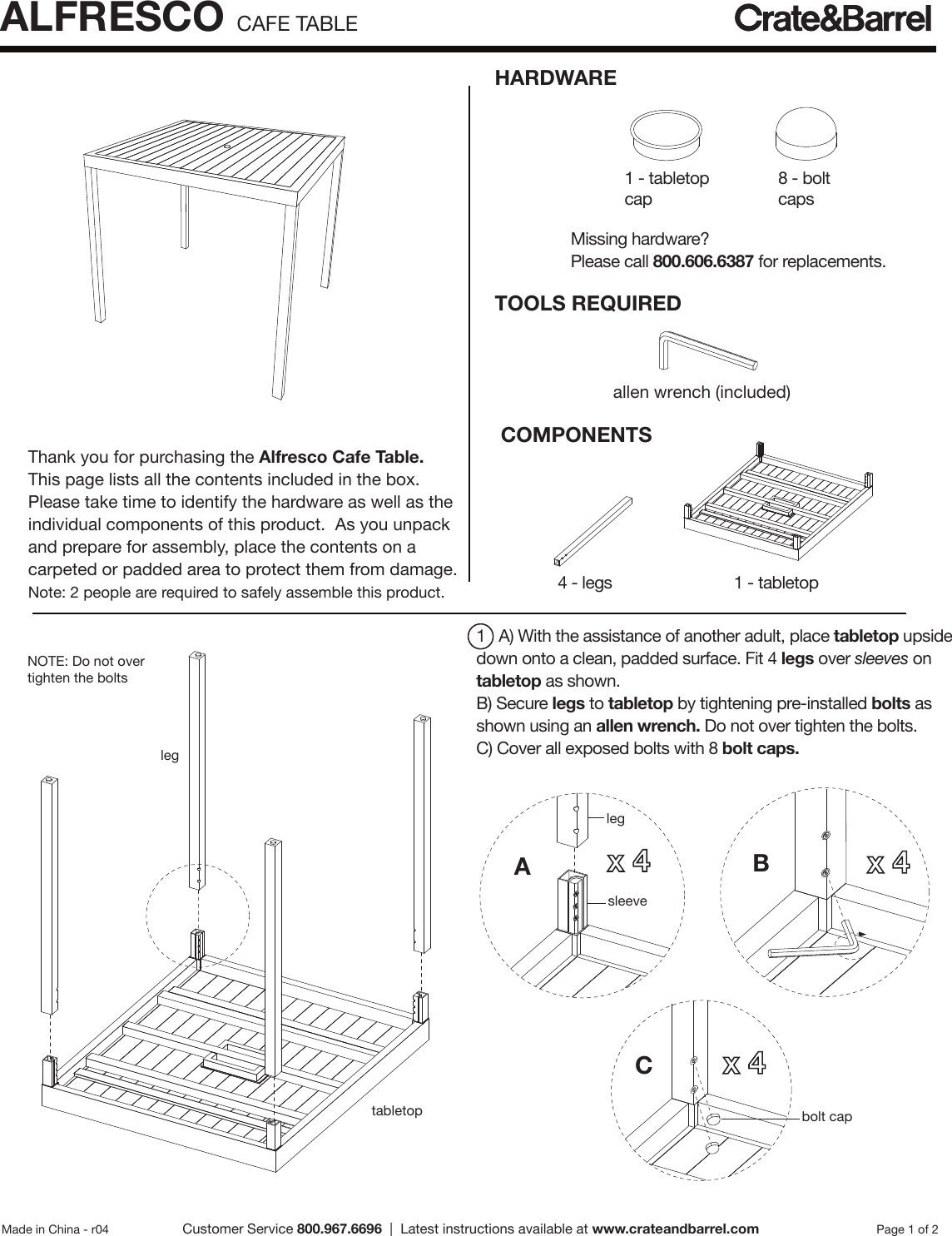 Crate Barrel 158 Alfresco Cafe Table Assembly Instructions From And