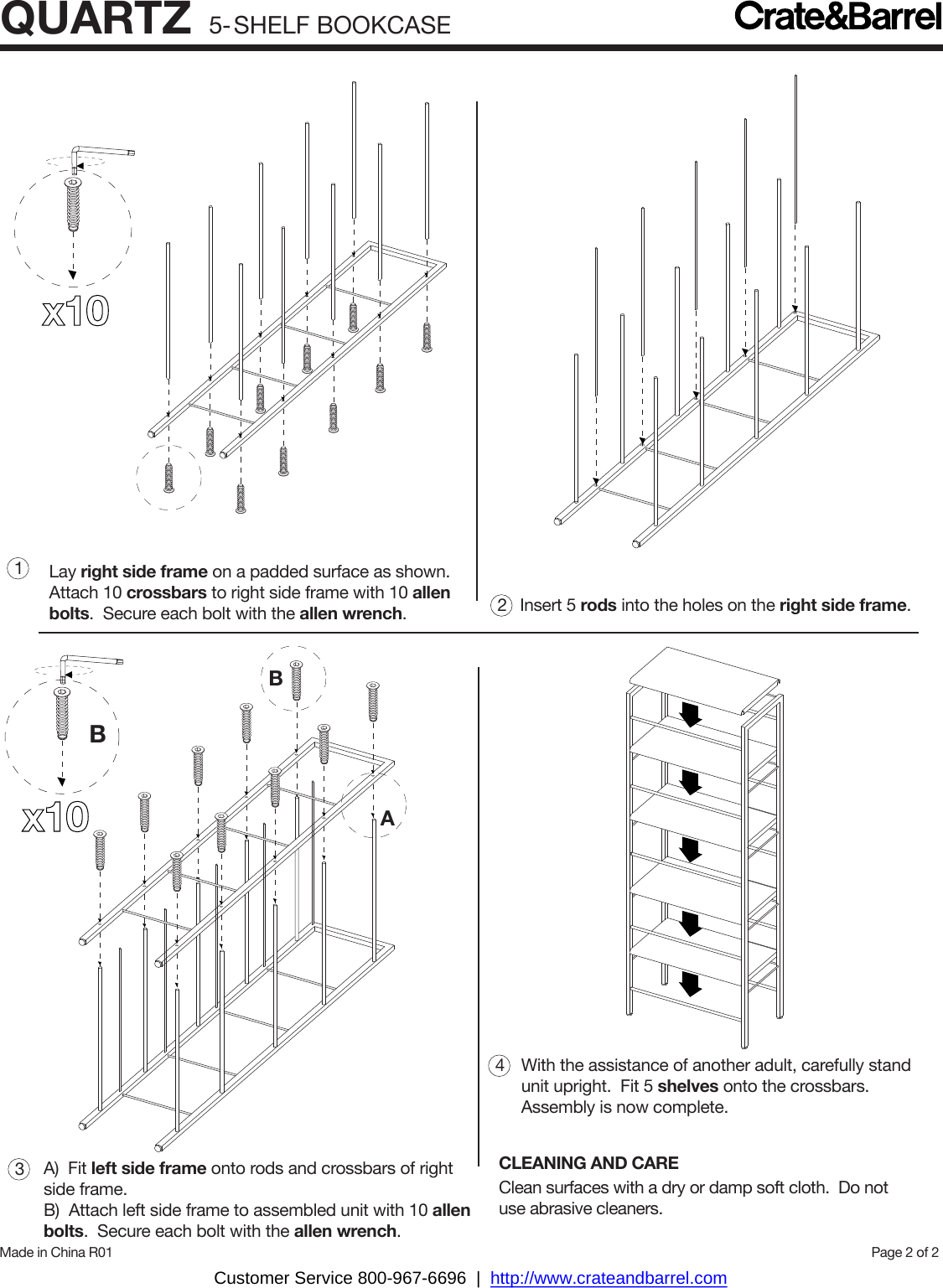Crate Barrel 852 Quartz 5 Shelf Bookcase Assembly Instructions From And