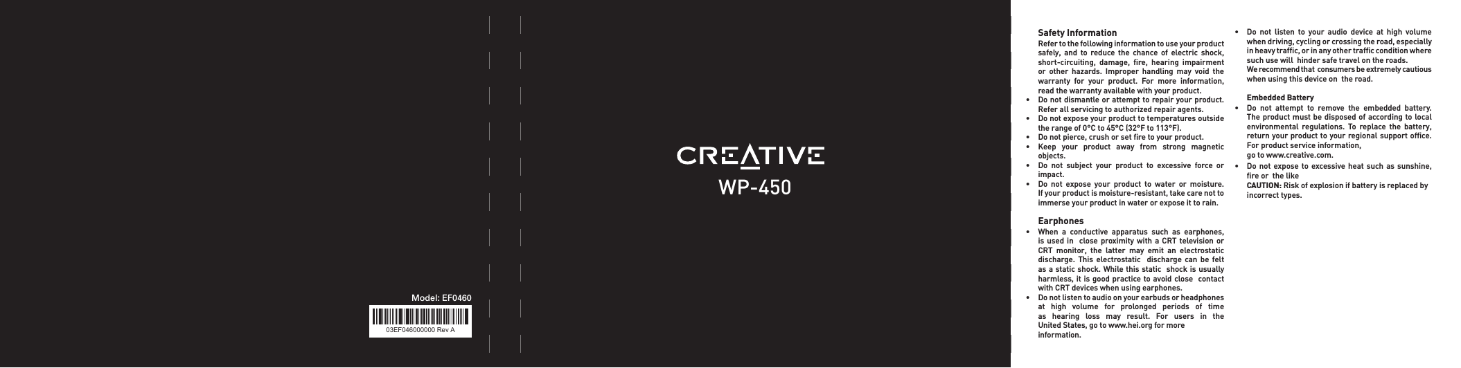 Creative Labs EF0460 Creative WP-450 User Manual Users manual cover