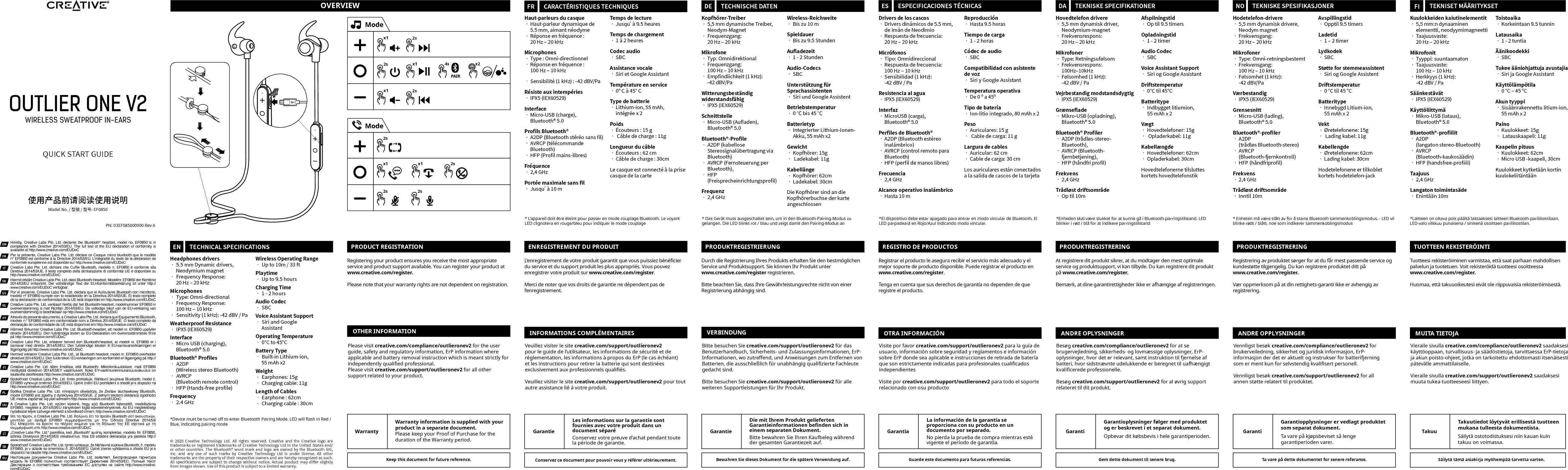 Creative Labs EF0850 Creative Outlier One V2 User Manual