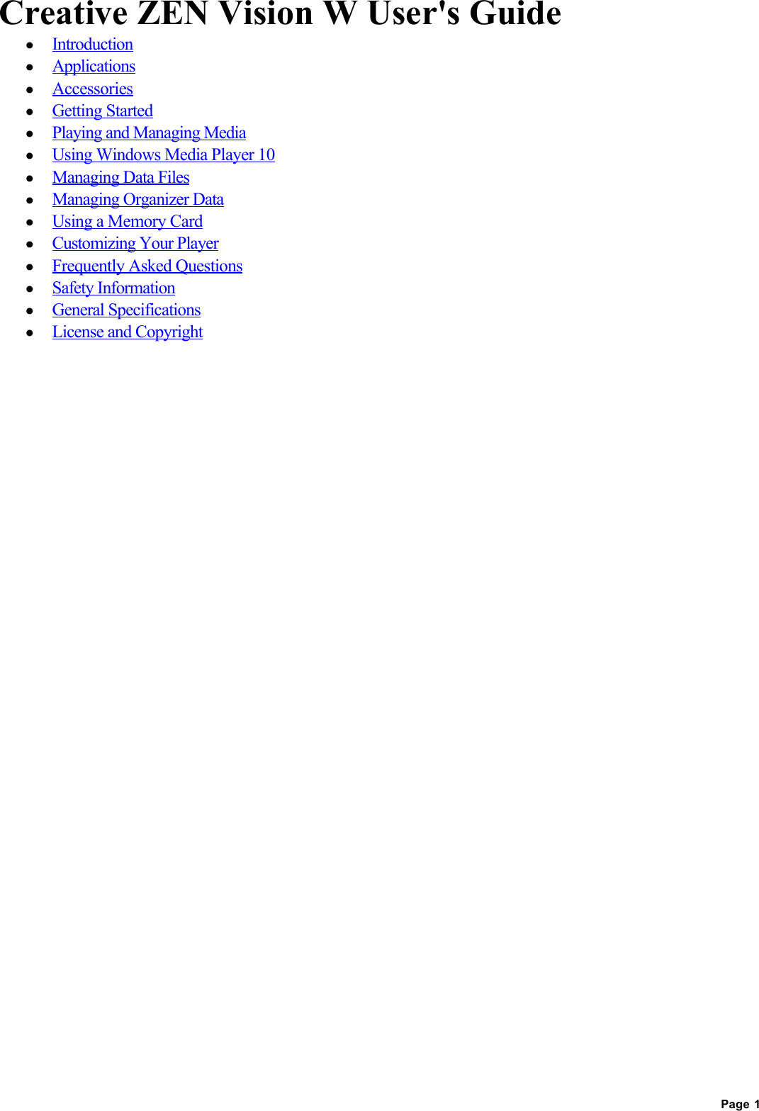 Creative Zen Vision W Users Guide