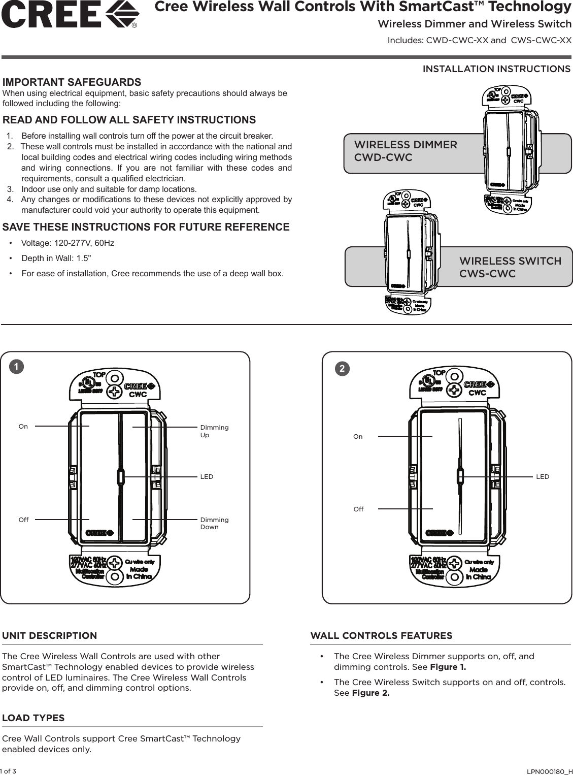 Cree CWC WALL SWITCH User Manual Installation