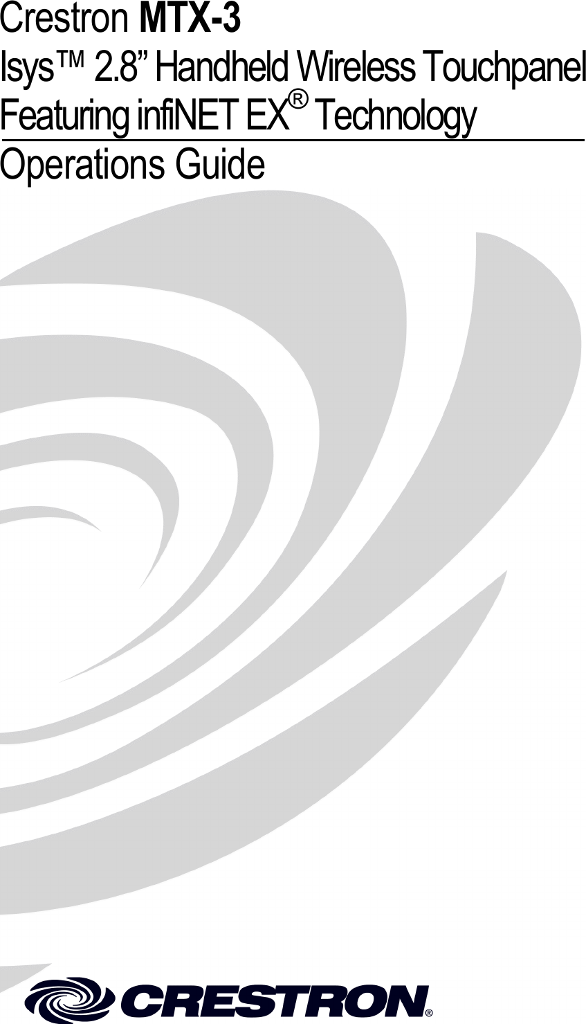 Crestron Electronics TX3 Handheld Touchpanel User Manual Operations ...