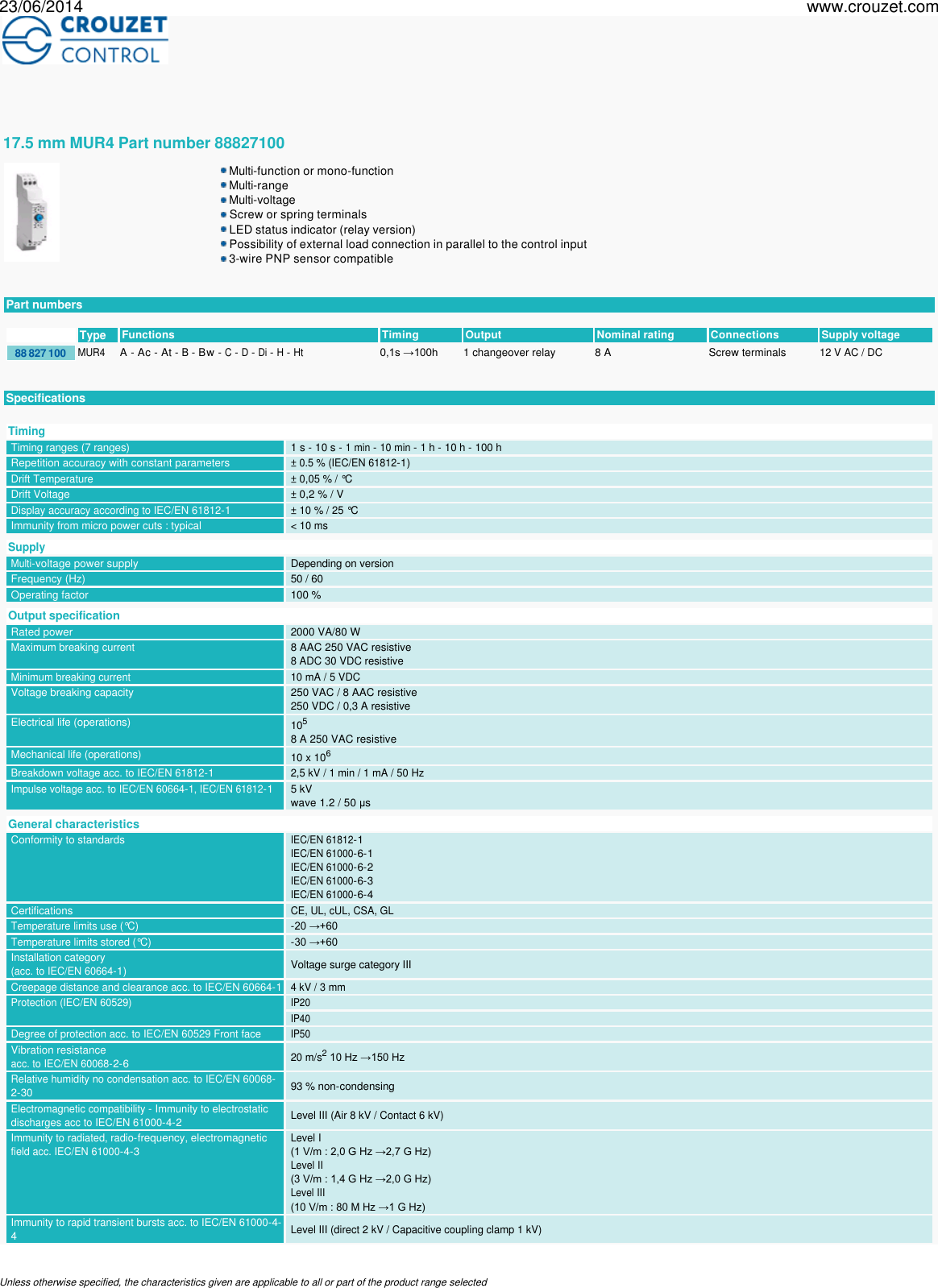 Din rail mounted timers chronos 2 17 5 mm mur4 Part Number 88827100